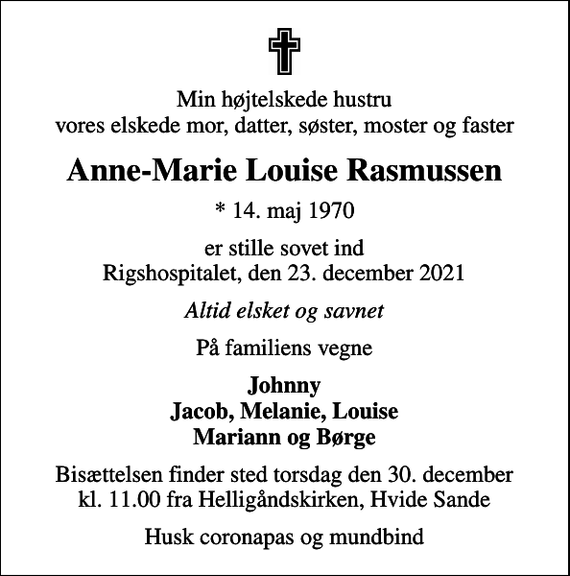 Anne-Marie Louise Rasmussen | Dødsannoncer i Danmark