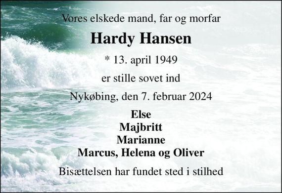 Hardy Thorvald Bang Hansen | Dødsannoncer i Danmark