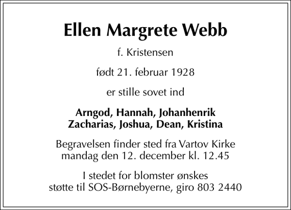 Ellen Margrete Webb | Dødsannoncer i Danmark