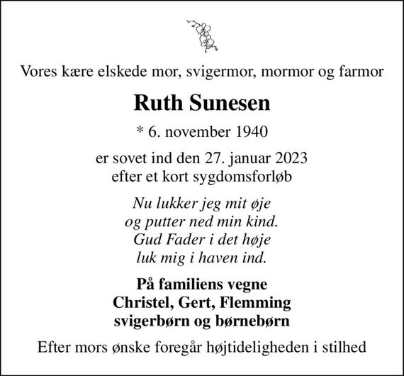 Ruth Sunesen | Dødsannoncer i Danmark
