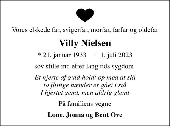 Villy Nielsen | Dødsannoncer i Danmark