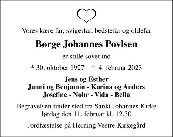 Børge Johannes Povlsen | Dødsannoncer i Danmark