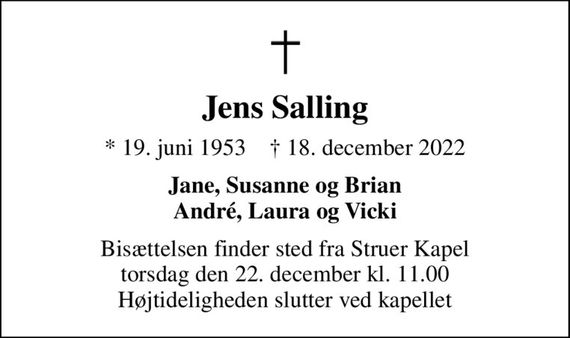 Jens Christian Salling | Dødsannoncer i Danmark