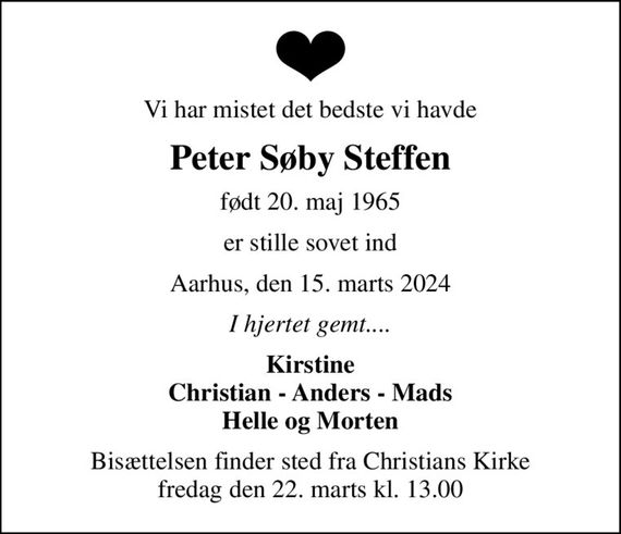 Peter Søby Steffen | Dødsannoncer i Danmark