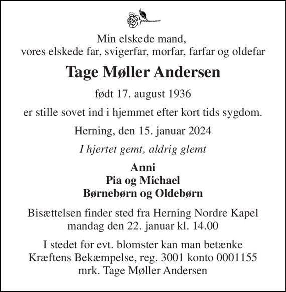 Tage Møller Andersen | Dødsannoncer i Danmark