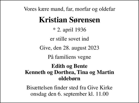Kristian Sørensen | Dødsannoncer i Danmark