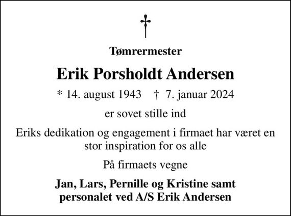 Erik Porsholdt Andersen | Dødsannoncer i Danmark
