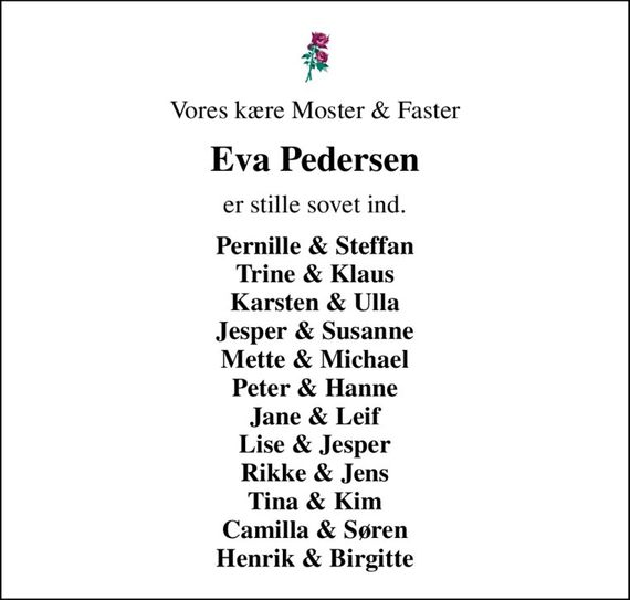 Eva Pedersen | Dødsannoncer i Danmark