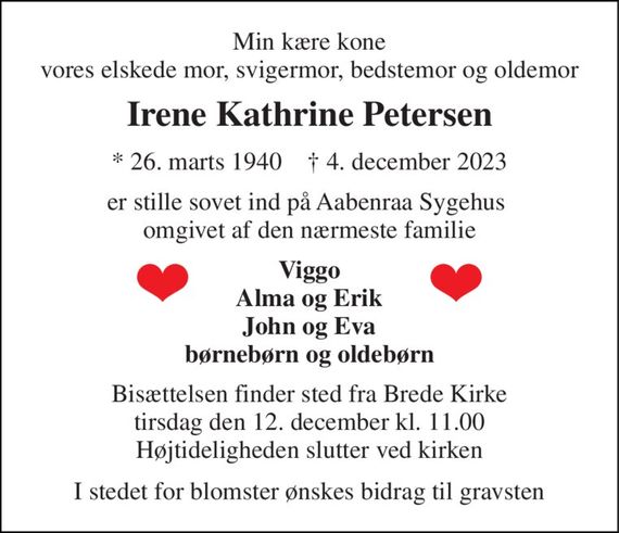 Irene Kathrine Petersen | Dødsannoncer i Danmark