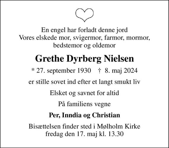 Grethe Dyrberg Nielsen | Dødsannoncer i Danmark