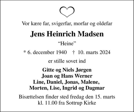 Jens Heinrich Madsen | Dødsannoncer i Danmark