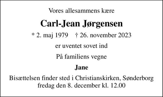 Carl-Jean Jørgensen | Dødsannoncer i Danmark