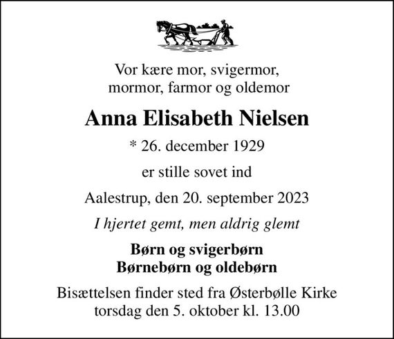 Anna Elisabeth Nielsen | Dødsannoncer i Danmark