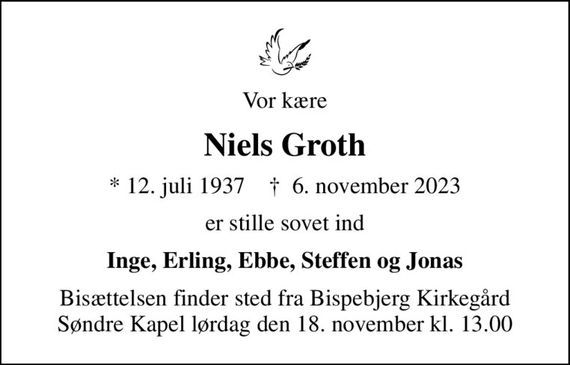 Niels Groth | Dødsannoncer i Danmark