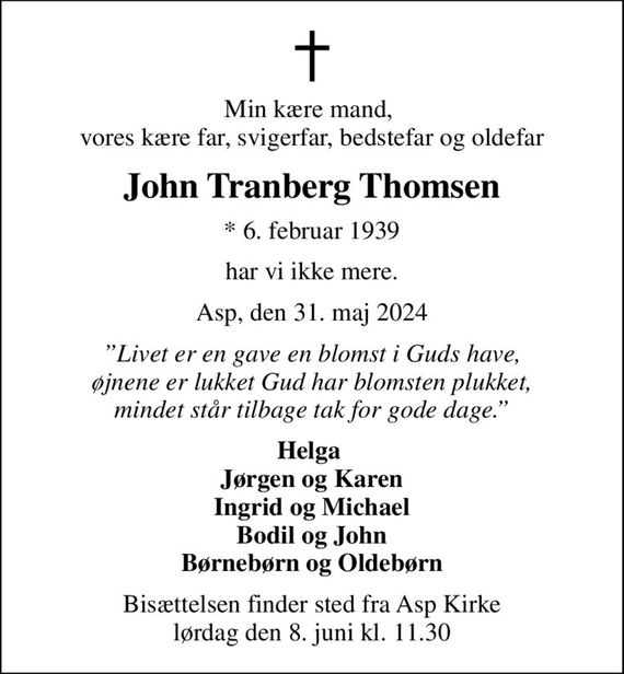 John Tranberg Thomsen | Dødsannoncer i Danmark