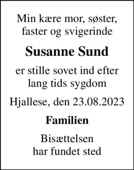 Susanne Sund | Dødsannoncer i Danmark