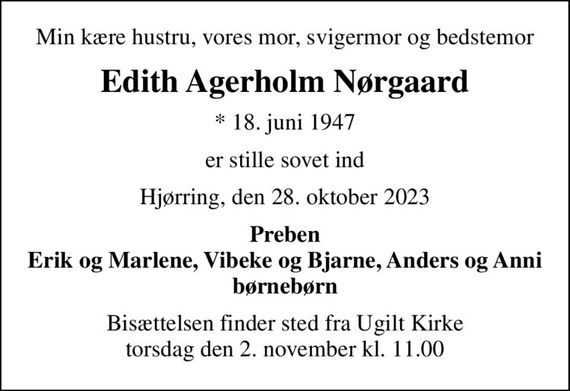 Edith Agerholm Nørgaard | Dødsannoncer i Danmark