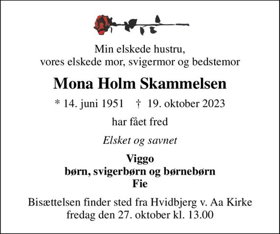 Mona Holm Skammelsen | Dødsannoncer i Danmark