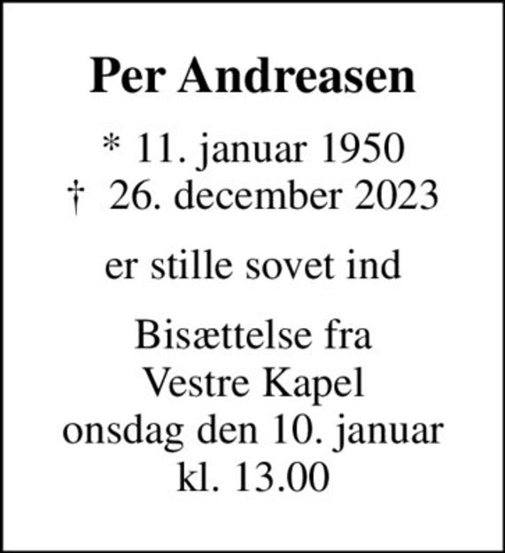 Per Andreasen | Dødsannoncer i Danmark