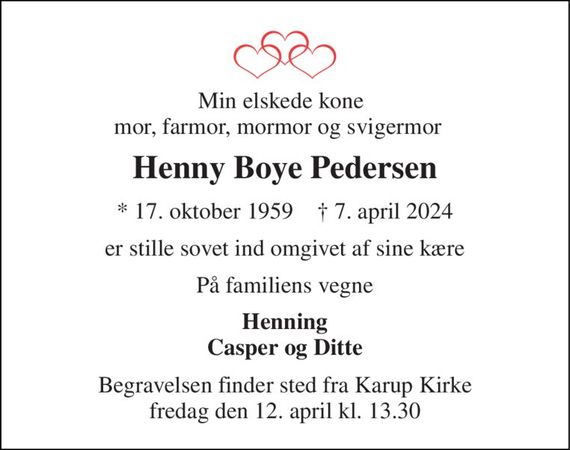 Henny Boye Pedersen | Dødsannoncer i Danmark