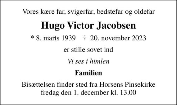 Hugo Victor Jacobsen | Dødsannoncer i Danmark