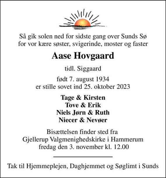 Aase Hovgaard | Dødsannoncer i Danmark