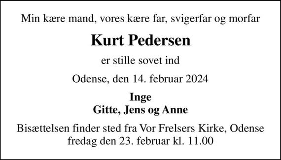 Kurt Pedersen | Dødsannoncer i Danmark