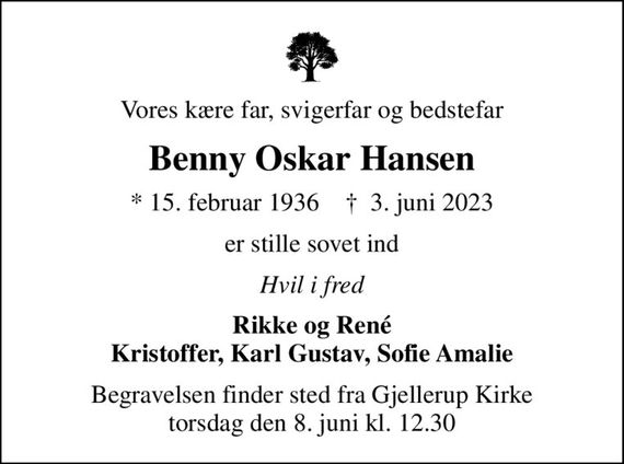 Benny Oskar Hansen | Dødsannoncer i Danmark
