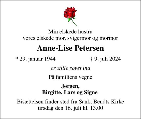 Anne-Lise Petersen | Dødsannoncer i Danmark