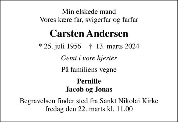 Carsten Andersen | Dødsannoncer i Danmark