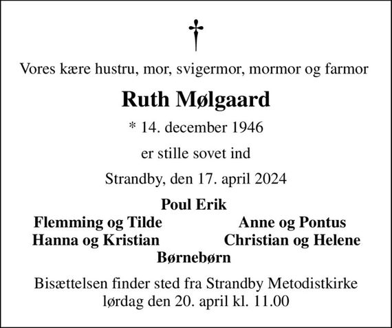 Ruth Mølgaard | Dødsannoncer i Danmark