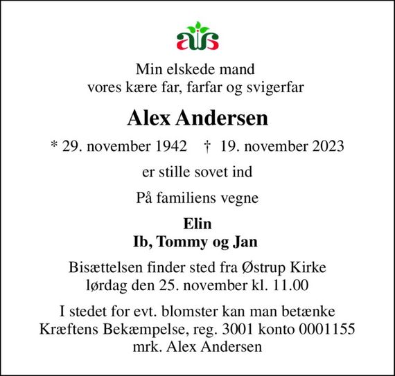 Alex Andersen | Dødsannoncer i Danmark