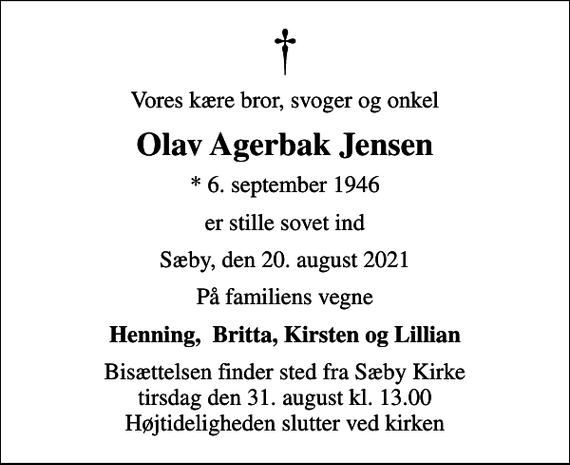 Olav Agerbak Jensen | Dødsannoncer i Danmark