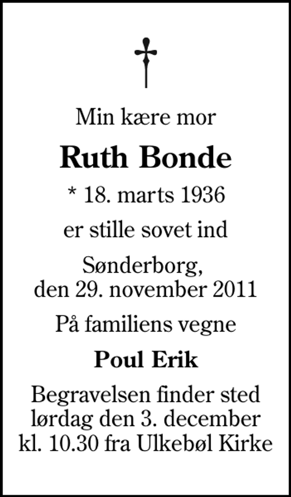 Ruth Bonde | Dødsannoncer i Danmark