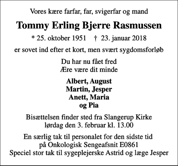 Tommy Erling Bjerre Rasmussen | Dødsannoncer i Danmark