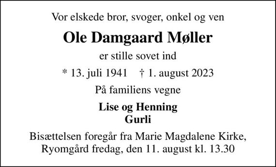 Ole Damgaard Møller | Dødsannoncer i Danmark