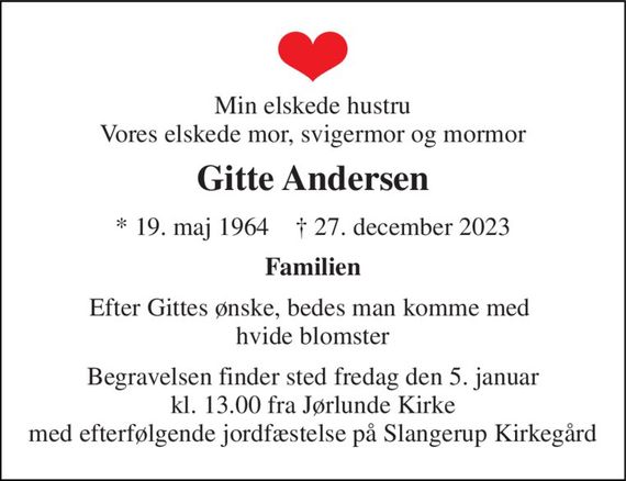 Gitte Andersen | Dødsannoncer i Danmark