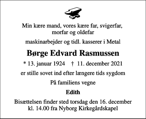 Børge Edvard Rasmussen | Dødsannoncer i Danmark