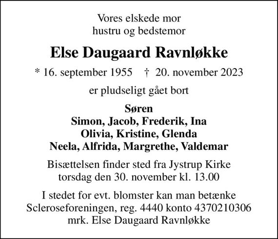 Else Daugaard Ravnløkke | Dødsannoncer i Danmark
