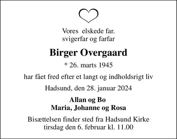 Birger Overgaard | Dødsannoncer i Danmark