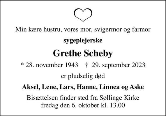 Grethe Scheby Pedersen | Dødsannoncer i Danmark