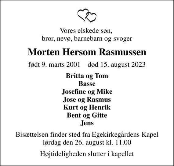 Morten Hersom Rasmussen | Dødsannoncer i Danmark