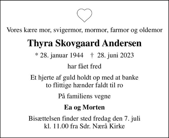 Thyra Skovgaard Andersen | Dødsannoncer i Danmark