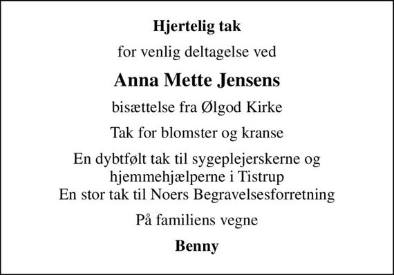 Anna Mette Jensen | Dødsannoncer i Danmark