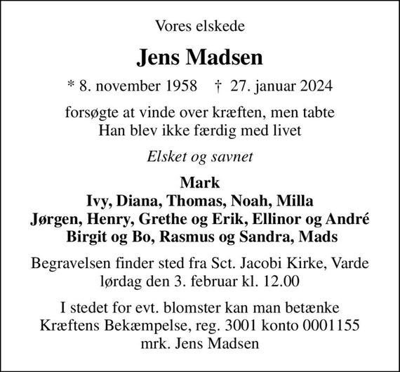 Jens Madsen | Dødsannoncer i Danmark