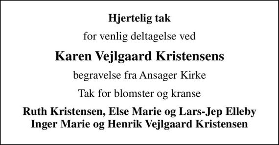 Karen Vejlgaard Kristensen | Dødsannoncer i Danmark