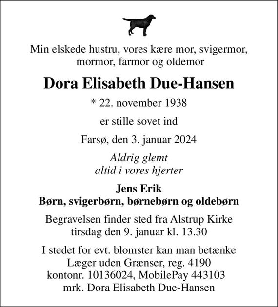 Dora Elisabeth Due-Hansen | Dødsannoncer i Danmark