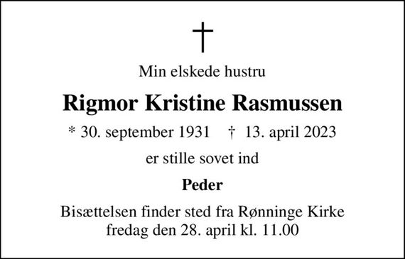 Rigmor Kristine Rasmussen | Dødsannoncer i Danmark