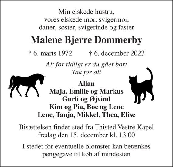 Malene Bjerre Dommerby | Dødsannoncer i Danmark