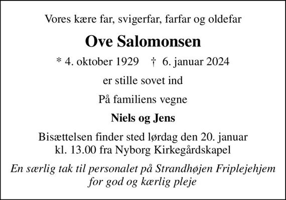 Ove Salomonsen | Dødsannoncer i Danmark